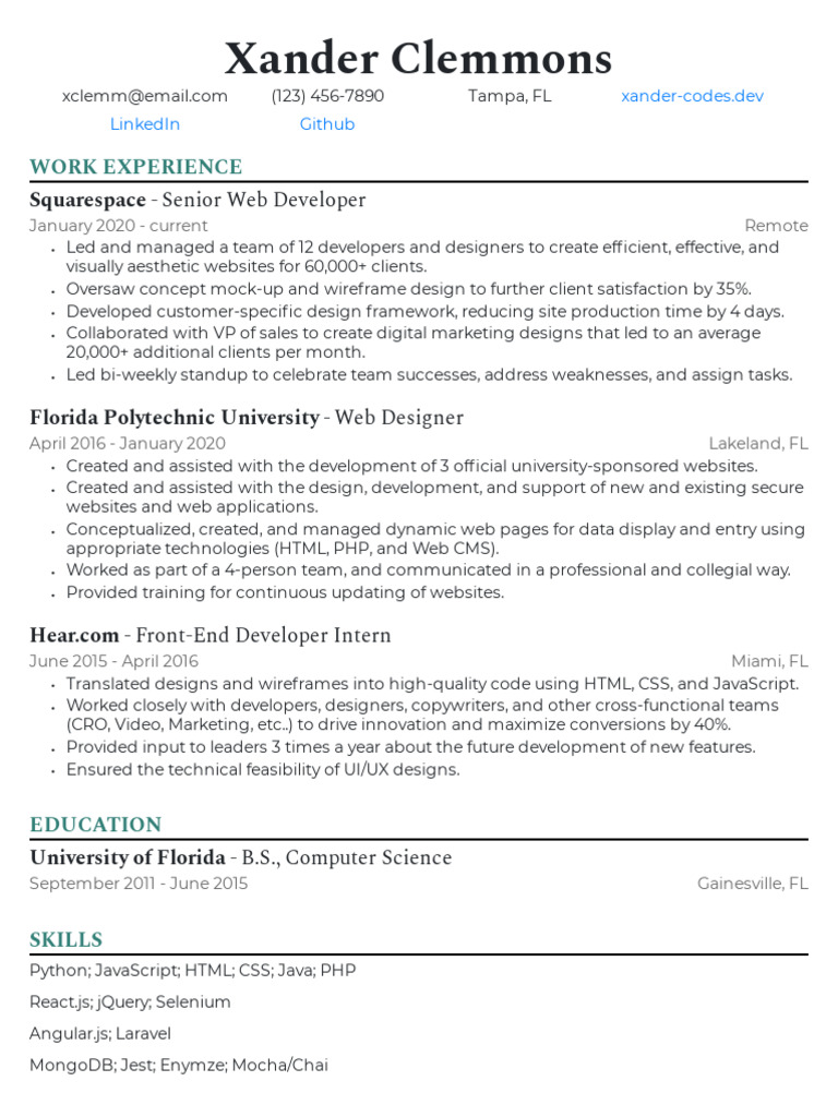Senior Web Developer Resume Example | PDF