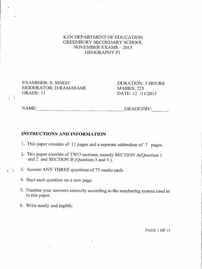 Nov 2015 Geog p1 QP Memo | PDF