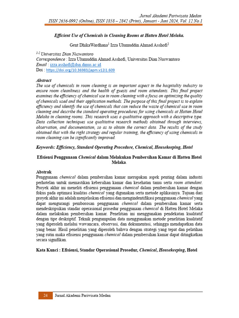 Artikel - 20232-Efficient Use of Chemicals in Cleaning Rooms | PDF