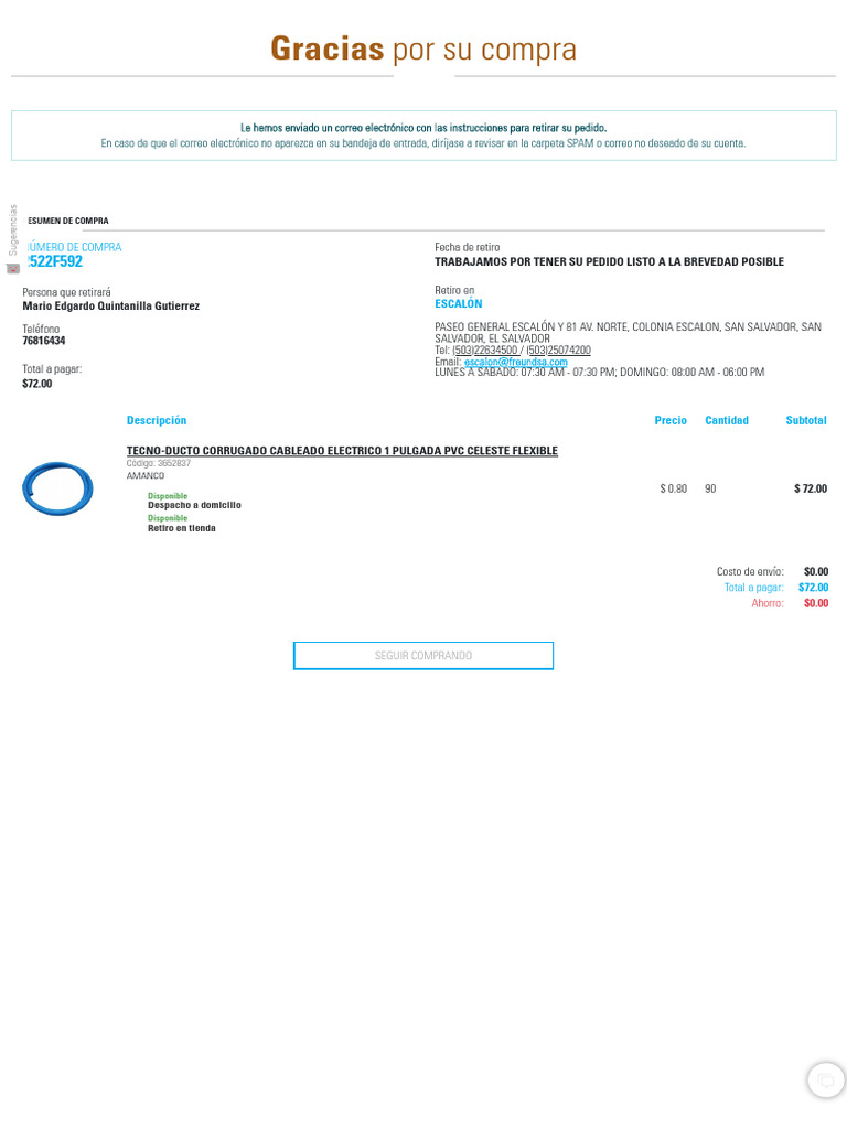 Compra - Ferreteria Freund El Salvador (Escalon) | PDF