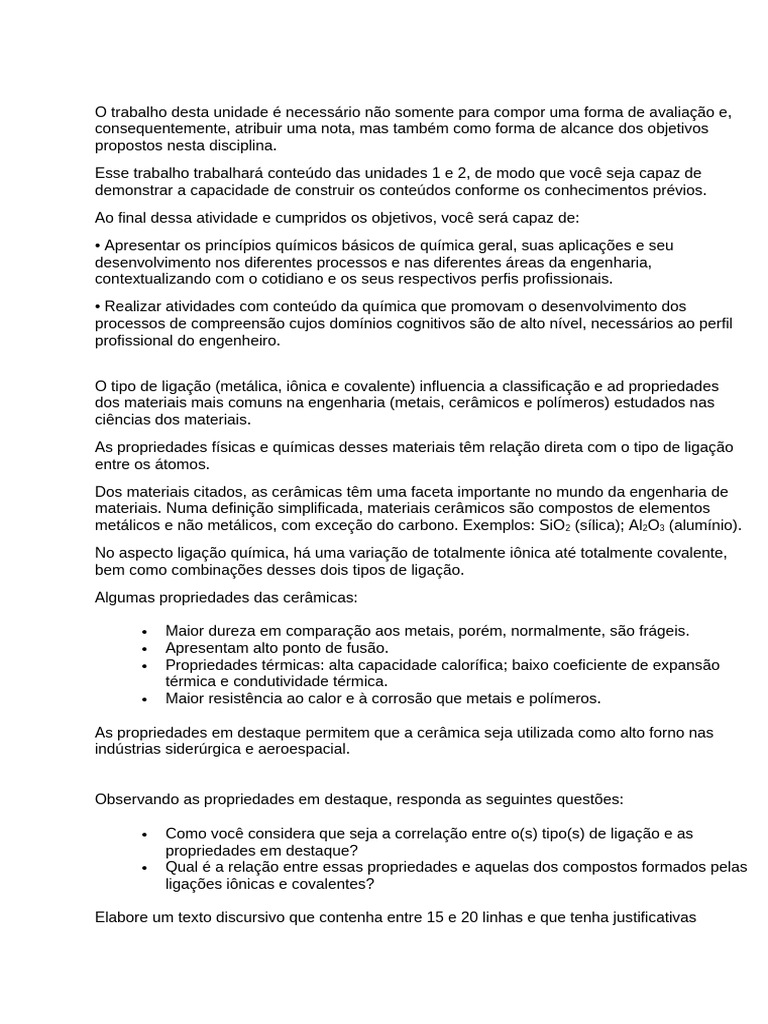 Química Geral Av.1 | PDF