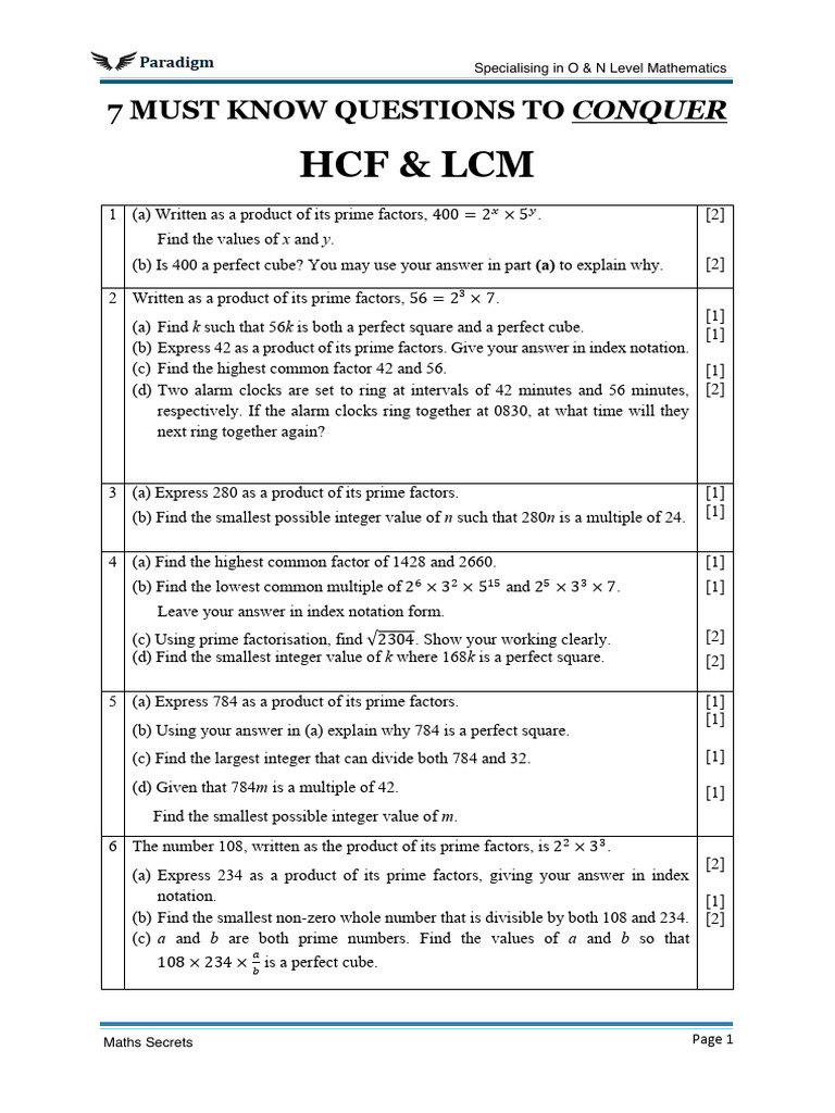 Sec 1 Paradigm Math HCF LCM | PDF