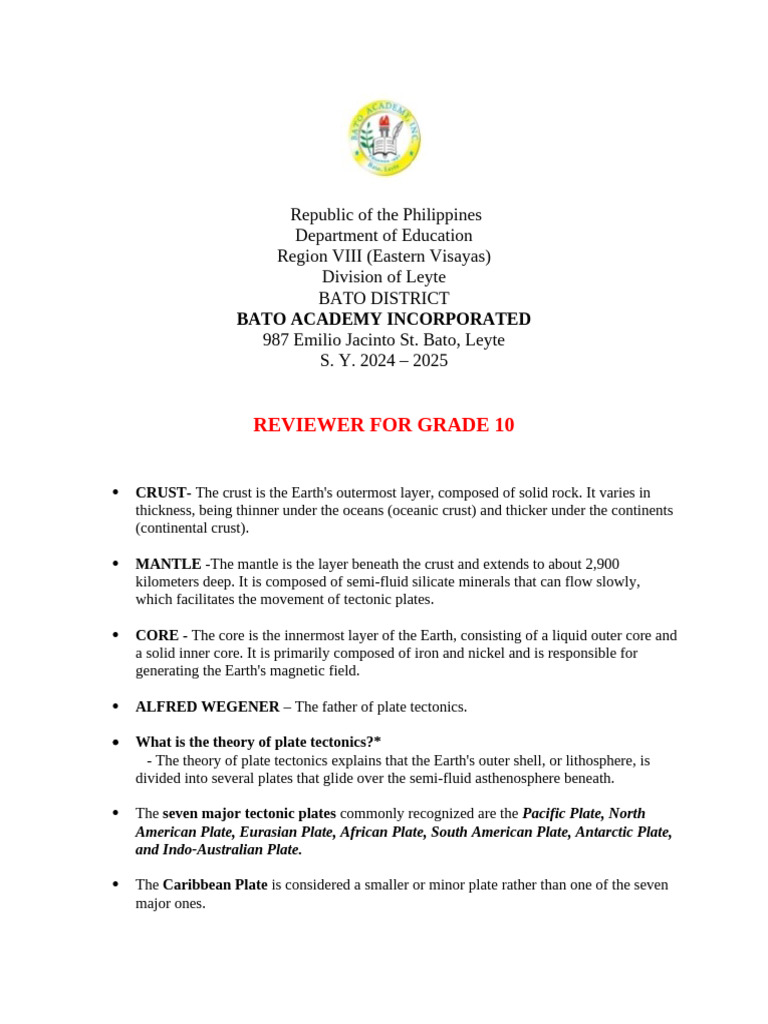 Grade 10 Exam Reviewer Pdf