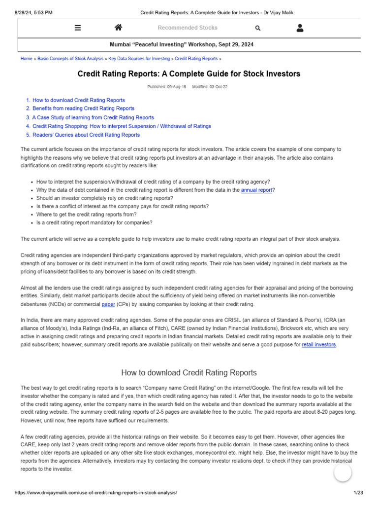 Credit Rating Reports - A Complete Guide For Investors - DR Vijay Malik ...