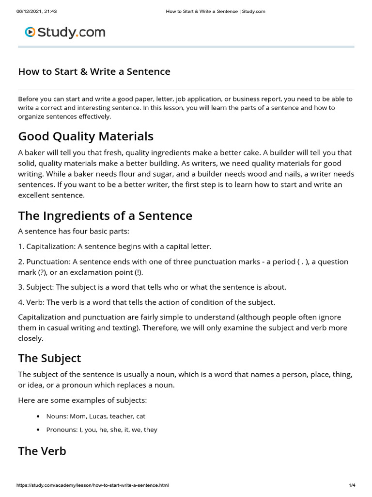 How To Start & Write A Sentence | PDF