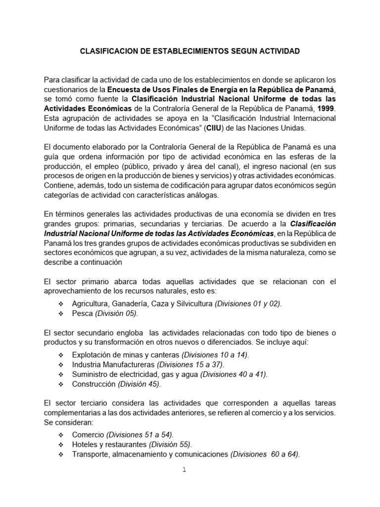 Clasificacion Segun Actividad | PDF