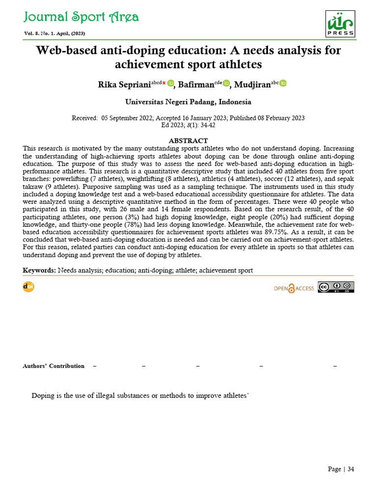 Web-Based Anti-Doping Education A Needs Analysis F | PDF
