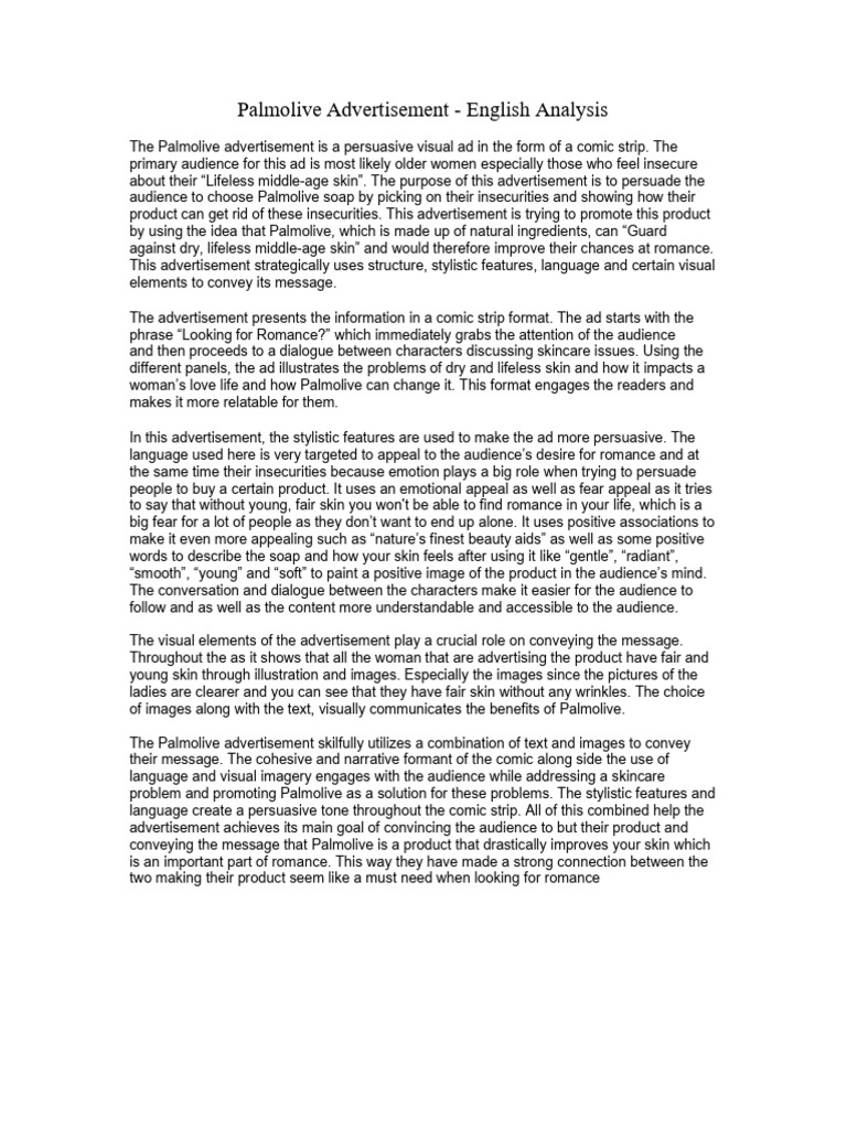 Palmolive Advertisement - English Analysis | PDF
