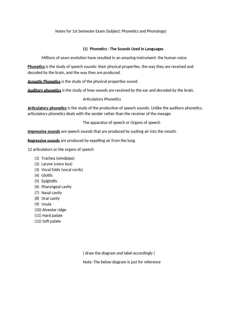 Notes For Exam (Phonetics 0phonology) | PDF | Phoneme | Phonetics