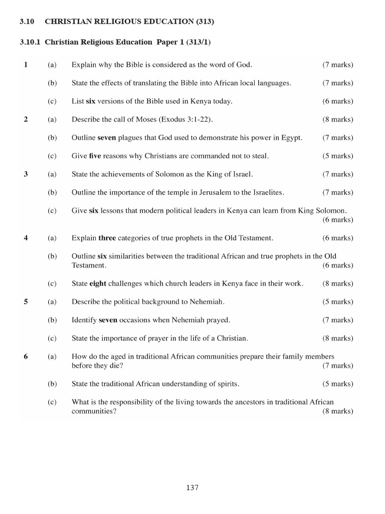 2014 Kcse Cre Qs Papers | PDF