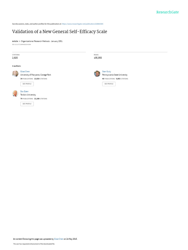 Validation of A New General Self-Efficacy Scale | PDF