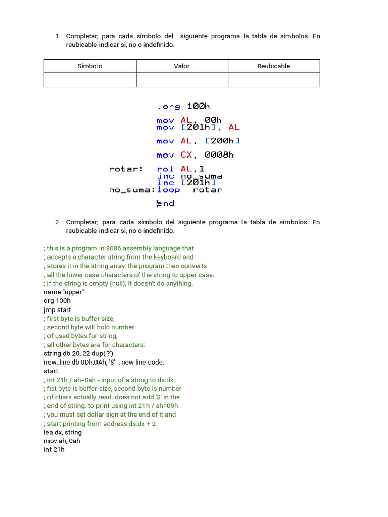 U4 - Guia de Ejercicios - ASSEMBLER - v1 | PDF