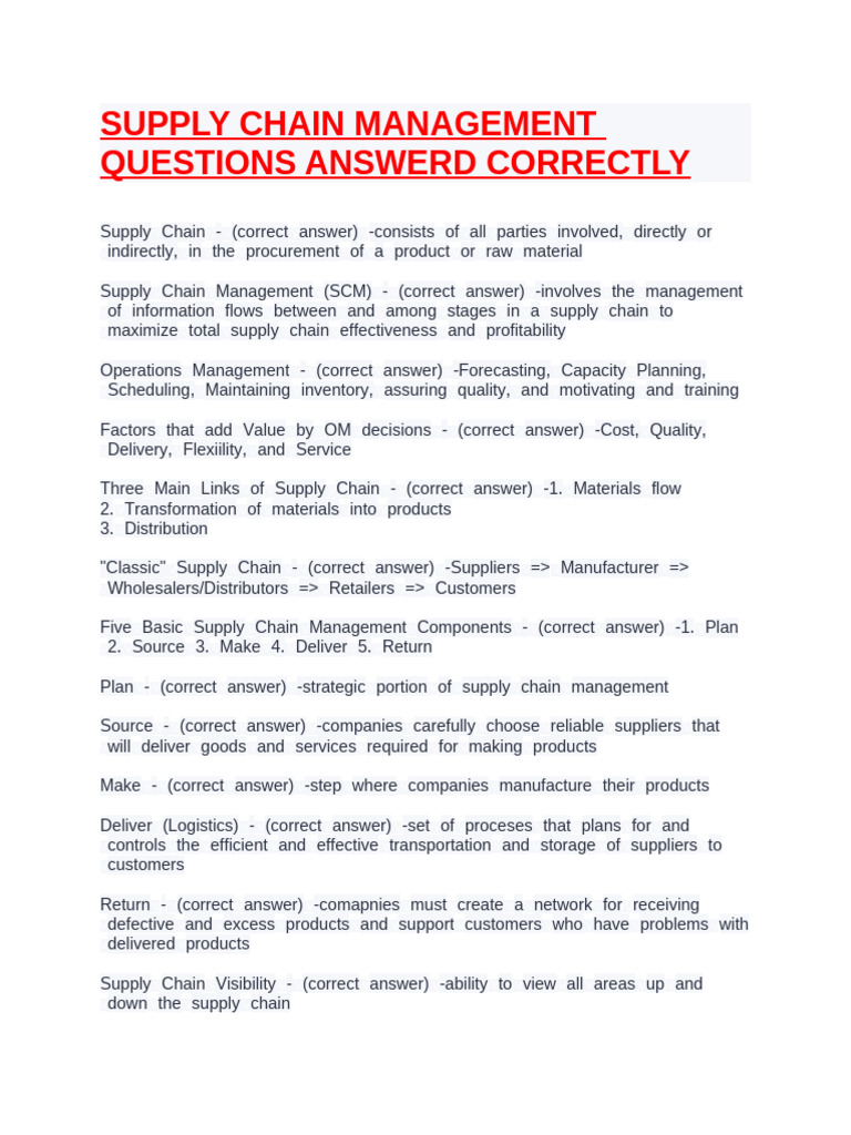 Supply Chain Management Questions Answerd Correctly | PDF