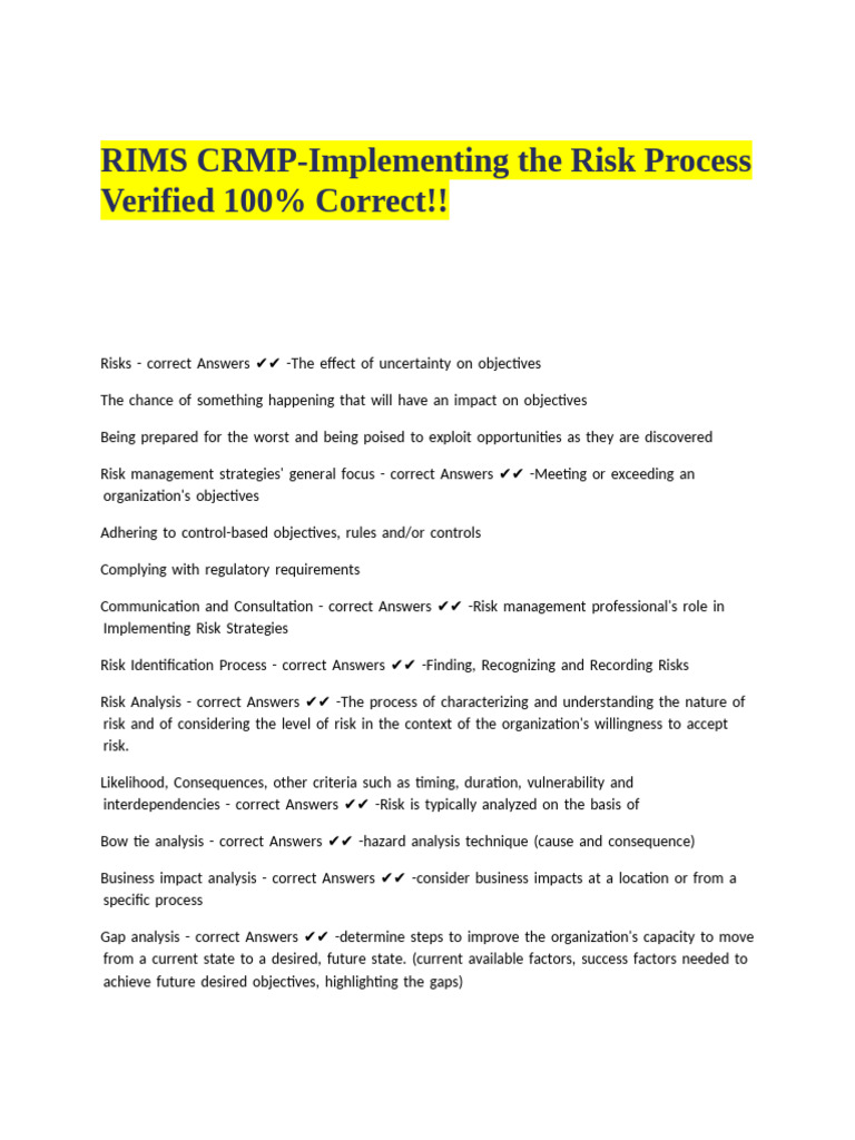RIMS CRMP-Implementing The Risk Process Verified 100% Correct!! | PDF