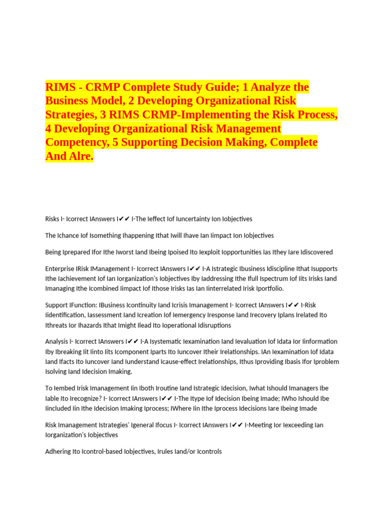 RIMS - CRMP Complete Study Guide 1 Analyze The Business Model, 2 | PDF