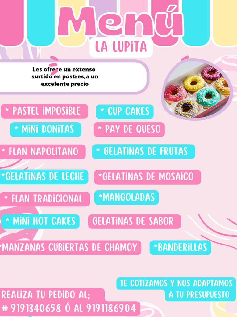 Menu Restaurante de Donas Llamativo Rosa Pastel - 20240711 - 135425 ...