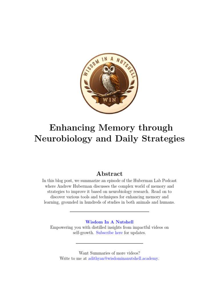 Understand Improve Memory Using Science Based Tools Huberman Lab ...