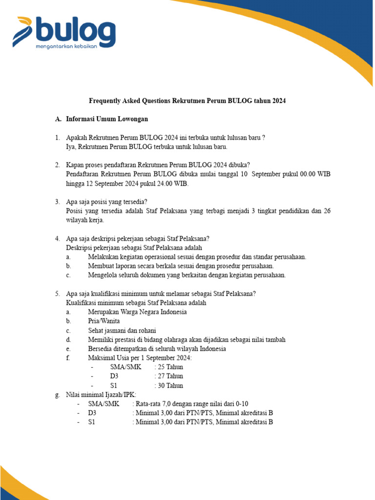Frequently Asked Questions (Perum BULOG) | PDF