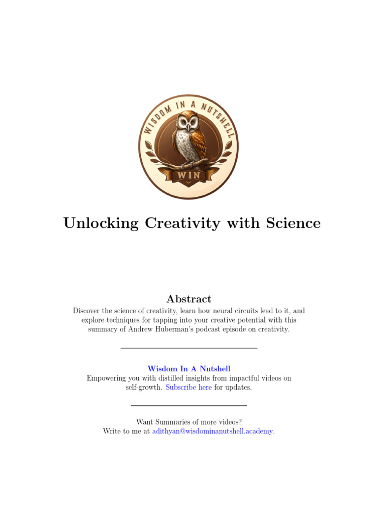 The Science of Creativity How To Enhance Creative Innovation Huberman ...