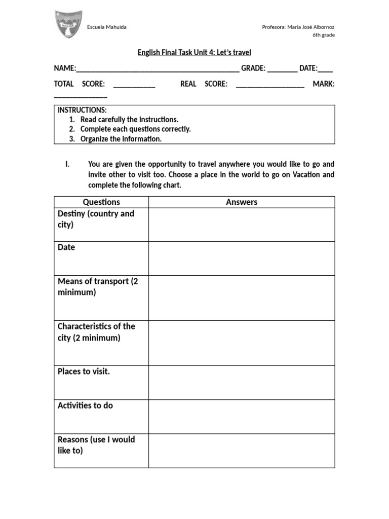 6th grade task final | PDF