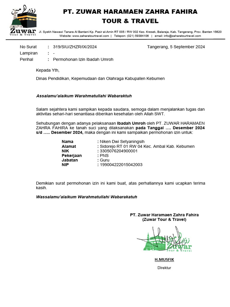 SURAT CUTI An. NIKEN DWI | PDF