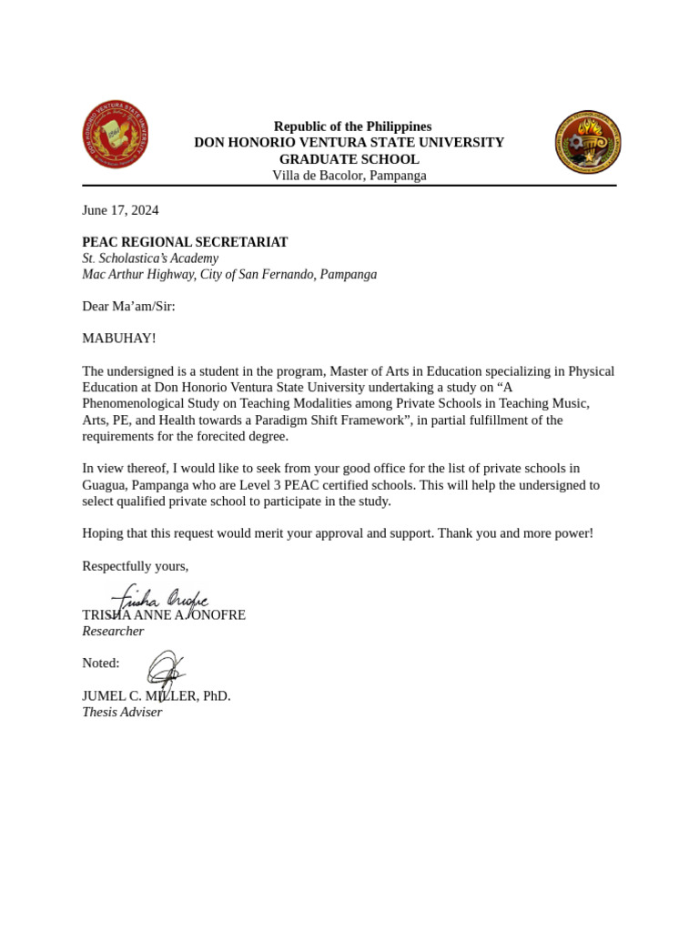 Request Letter for PEAC REGIONAL SECRETARIAT | PDF
