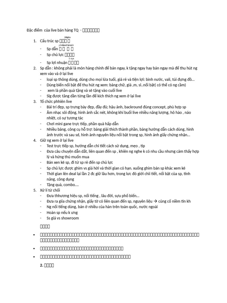 Đặc Điểm Của Live Bán Hàng TQ | PDF