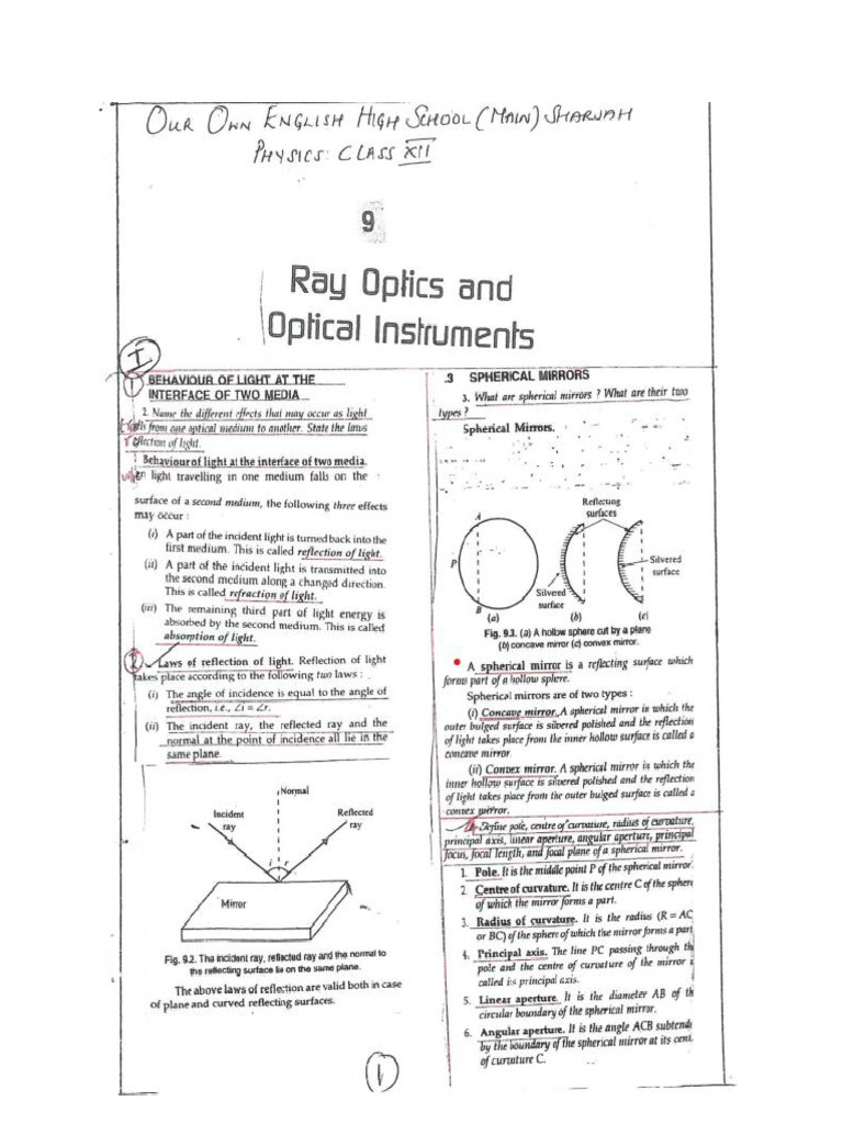 Chap 9 - Revised Notes - Ray Opticsand Optical Instruments | PDF