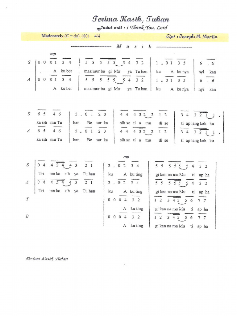 Partitur - Terima Kasih, Tuhan | PDF