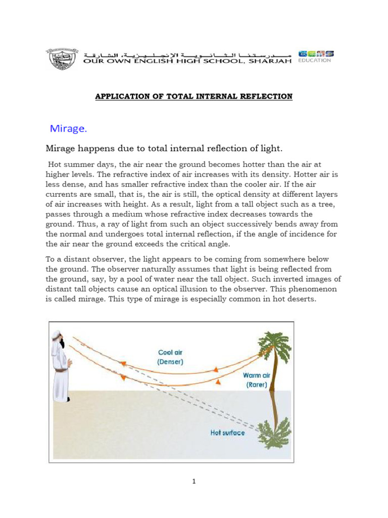 Application of Total Internal Reflection | PDF