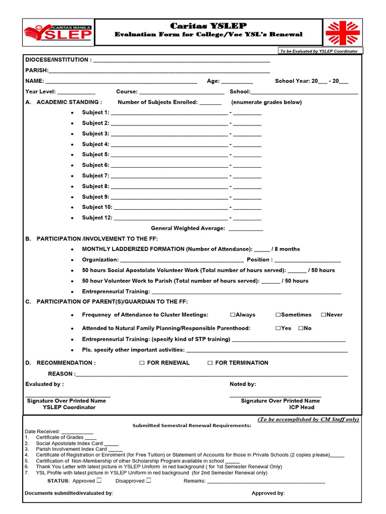 YSLEP Evaluation Form | PDF | Career & Growth | Business
