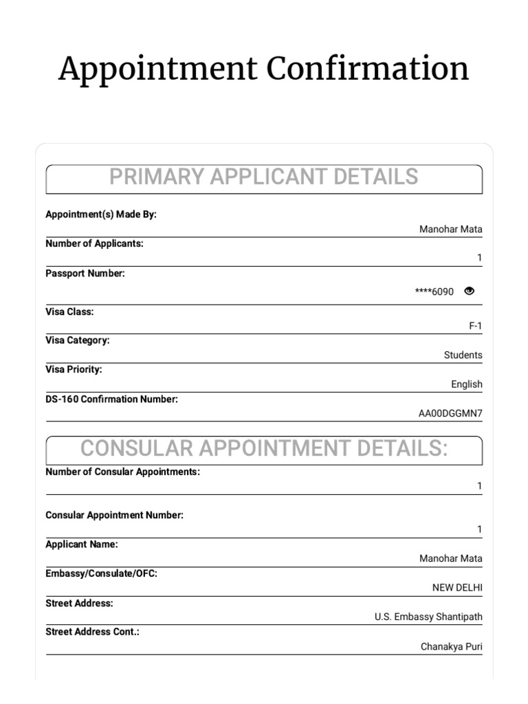 Manohar Visa Appointment - 3 | PDF