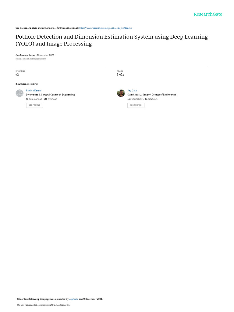 Pothole Detectionand Dimension Estimation Systemusing Deep Learning