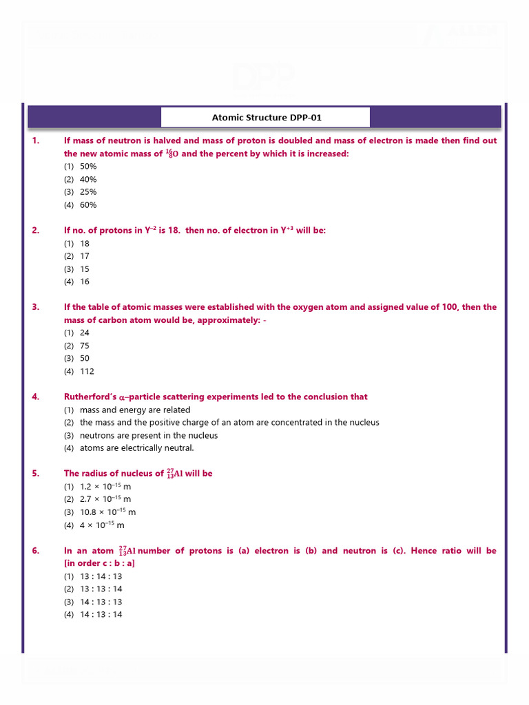 DPP Set Atomic Structure | PDF