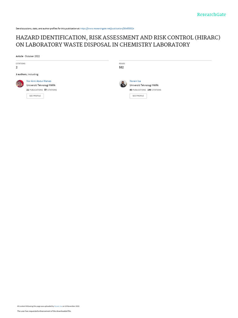 Hazard Identification, Risk Assessment and Risk Control (Hirarc) On ...