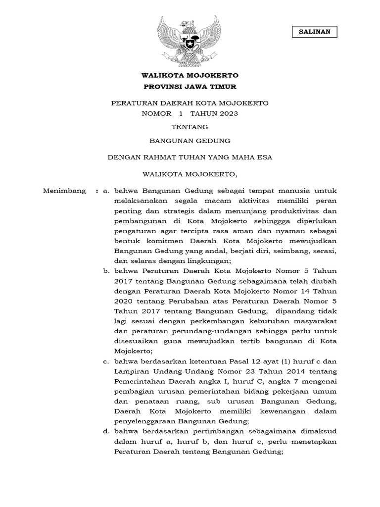 Perda Nomor 1 Tahun 2023 Tentang Bangunan Gedung | PDF
