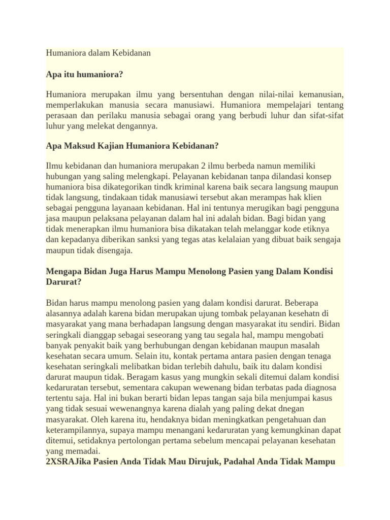 Humaniora Dalam Kebidanan | PDF