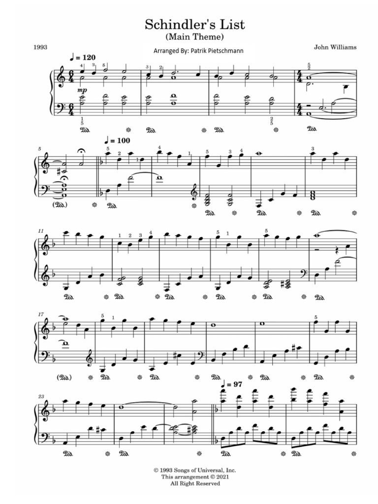 Patrik Pietschmann Schindler's List - Main Theme (Piano Version) | PDF