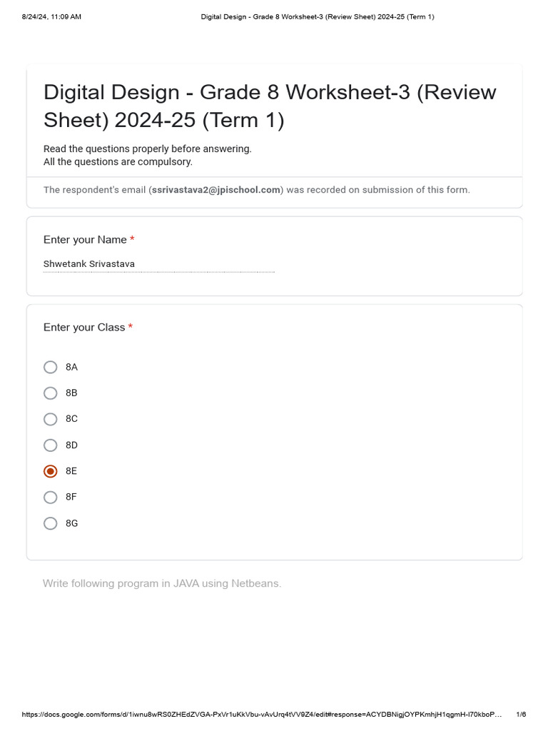 Solution of Digital Design - Grade 8 Worksheet-3 (Review Sheet) 2024-25 ...