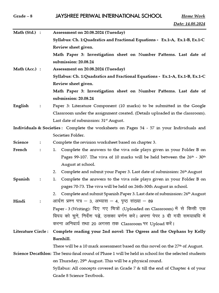 Grade 8 Homework and Assessments Guide | PDF | Foreign Language Studies | Teaching Methods ...