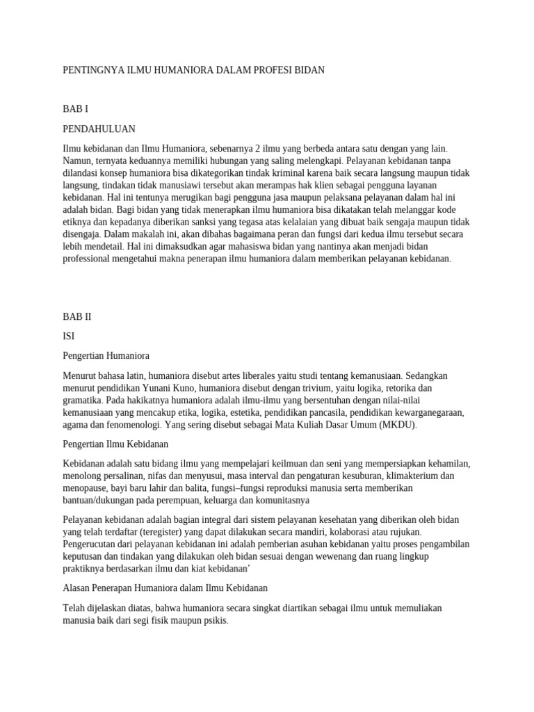 Pentingnya Ilmu Humaniora Dalam Profesi Bidan | PDF