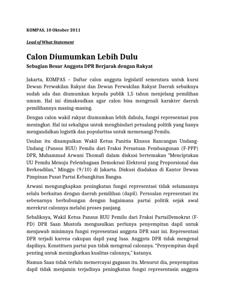 Contoh Lead Straight News 2 | PDF | Governance | Nation