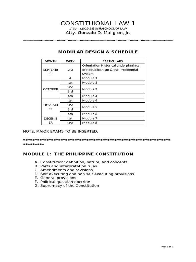 Constitutional Law Course Outline 2022-23 | PDF | United States House ...
