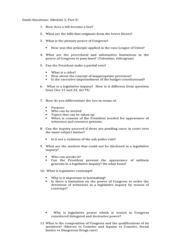 Guide Questions Module 3 2nd Part | PDF | United States Congress ...