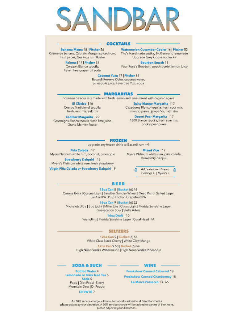 Sandbar Menu 2024 | PDF