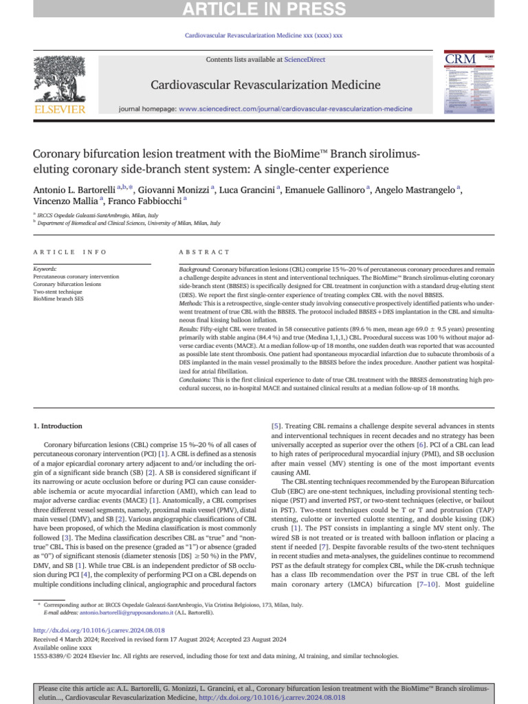 BioMime Branch Publication - Prof. Bartorelli | PDF