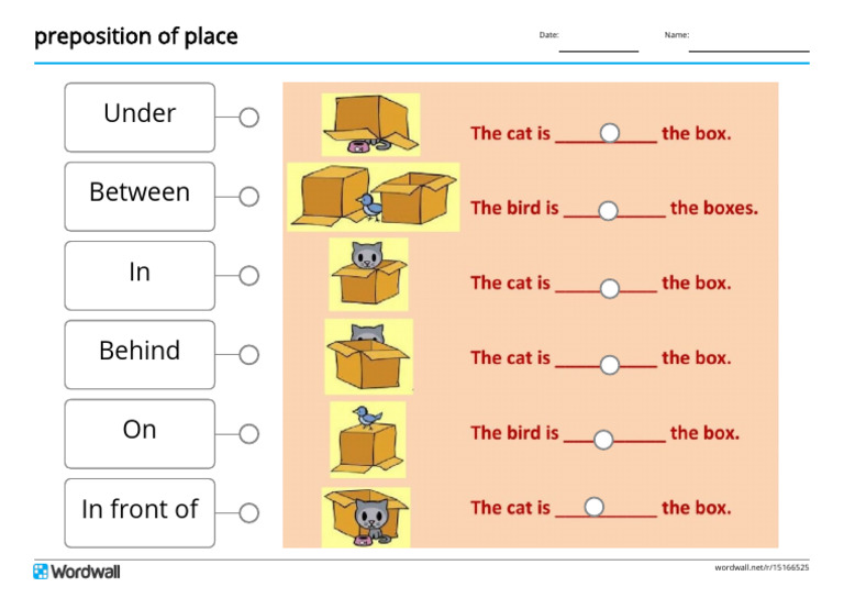 Preposition of Place Labelled Diagram | PDF