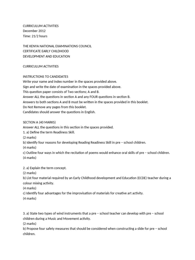 Ecde Curriculum Activities Teacher.co .Ke | PDF