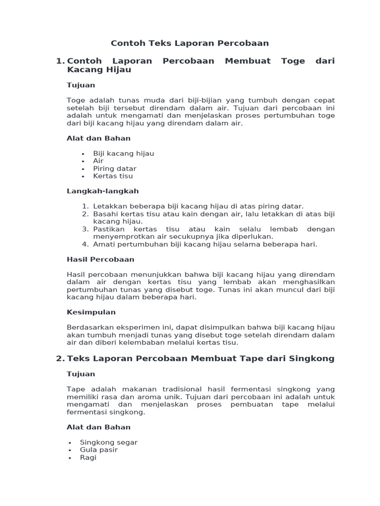 Contoh Teks Laporan Percobaan | PDF