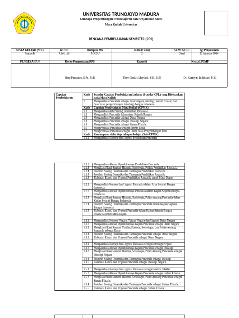 RPS Pendidikan Pancasila - Hery Purwanto | PDF